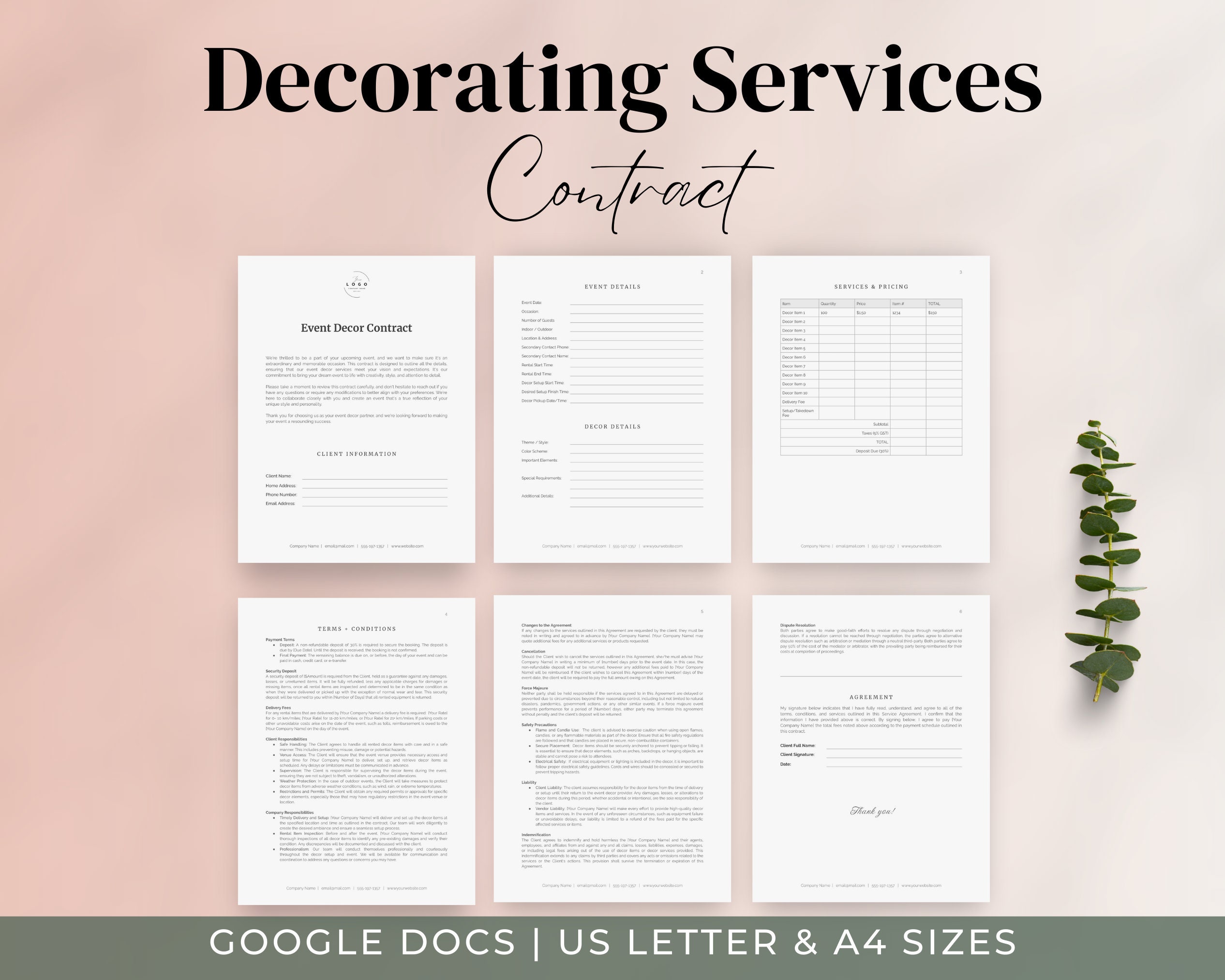 Event Decorating Services Contract Template | Event Decor Agreement ...