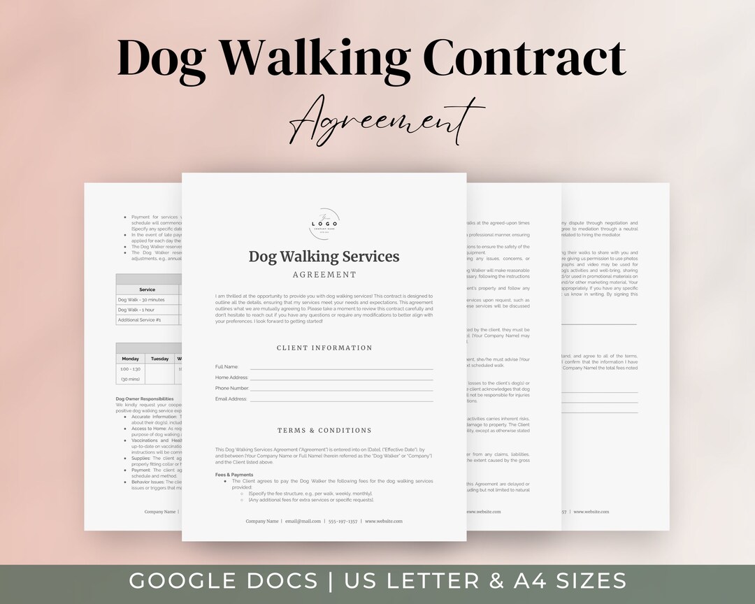 Dog Walking Services Contract Template | Editable + Printable Dog ...
