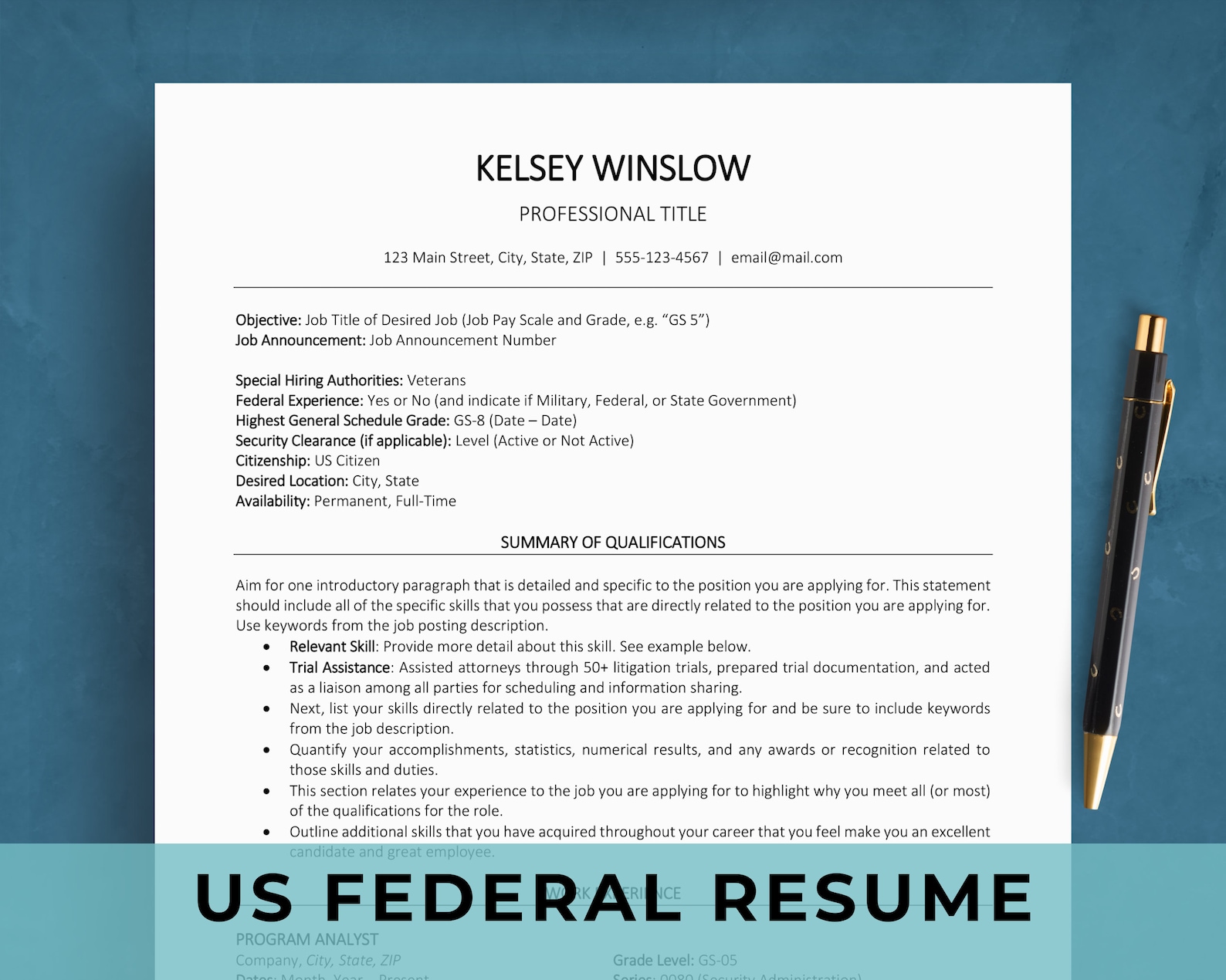 US Federal Government Resume Template for Word & Google Docs | USAJOBS ...
