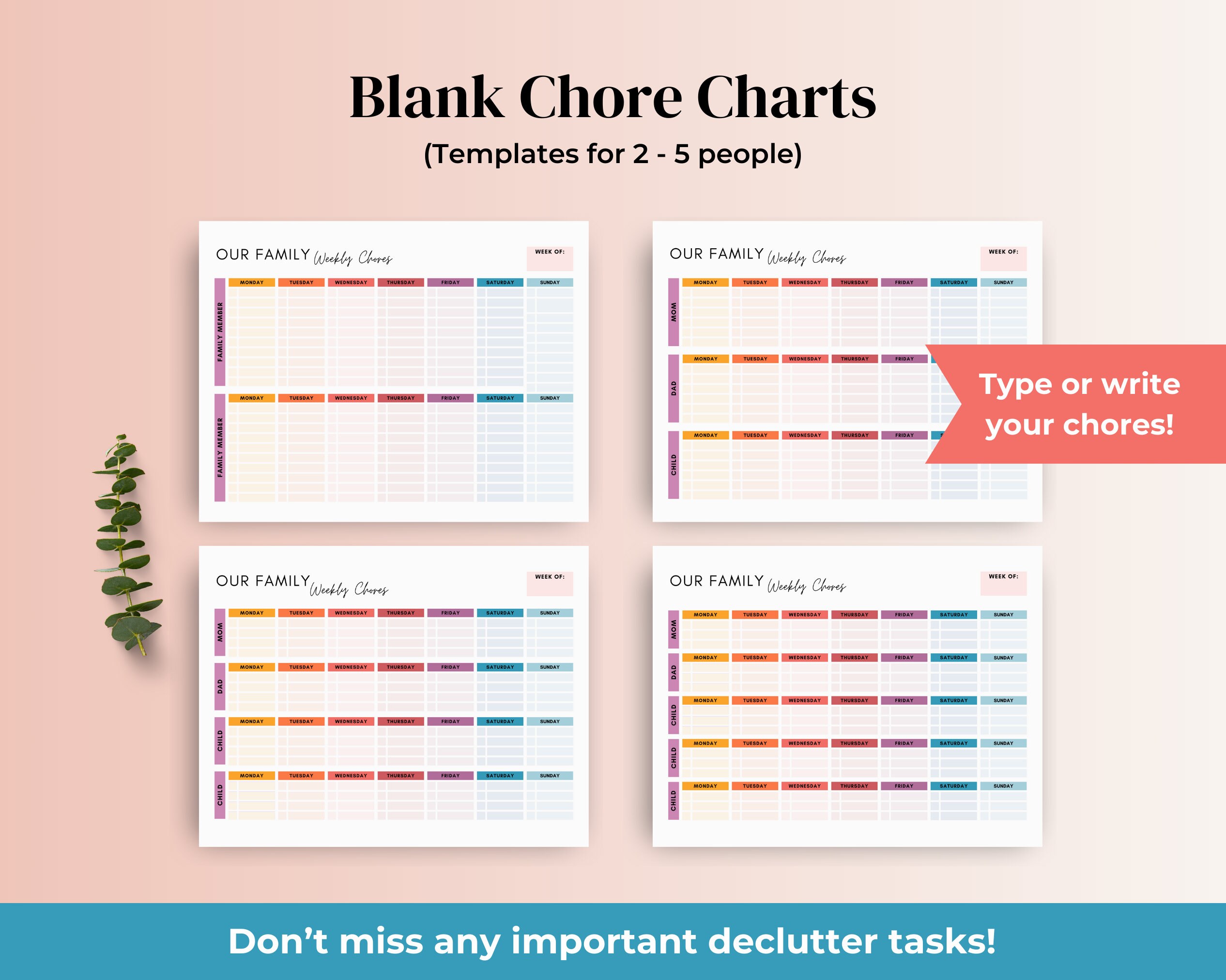 Editable ADHD Chore Chart Template | Adult Chore Chart | Family Chore ...