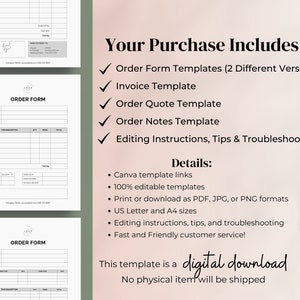 Order Form, Invoice & Quote Template | Editable Small Business Order ...