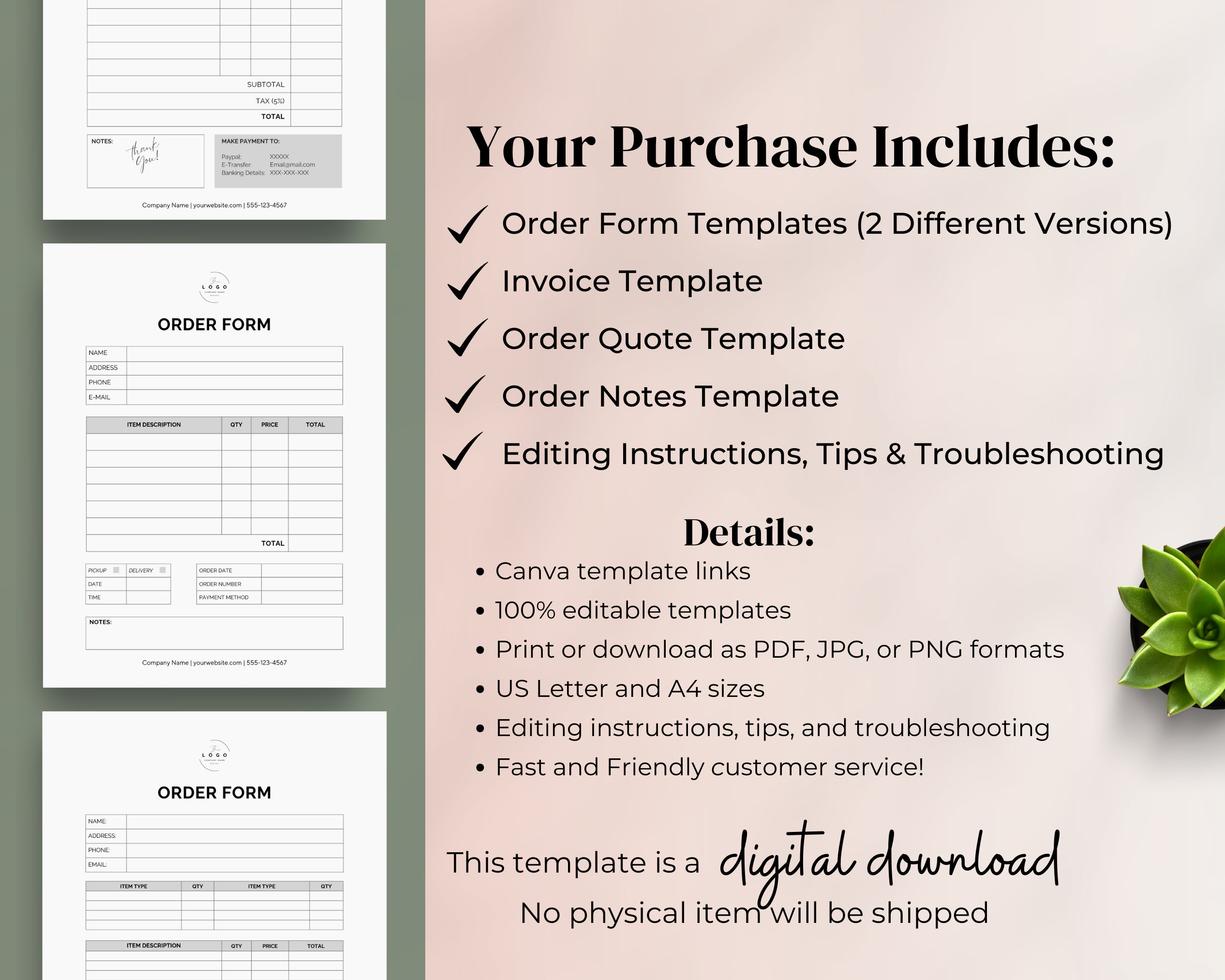 Order Form, Invoice & Quote Template Editable Small Business Order Form ...