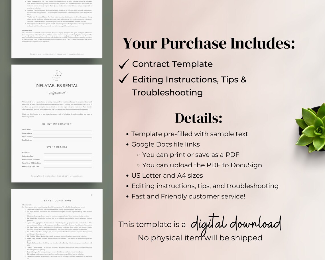 Inflatables Rental Agreement Template | Editable Bounce House Contract ...