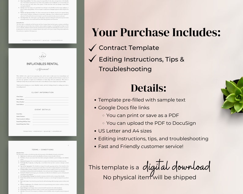 Inflatables Rental Agreement Template | Editable Bounce House Contract ...