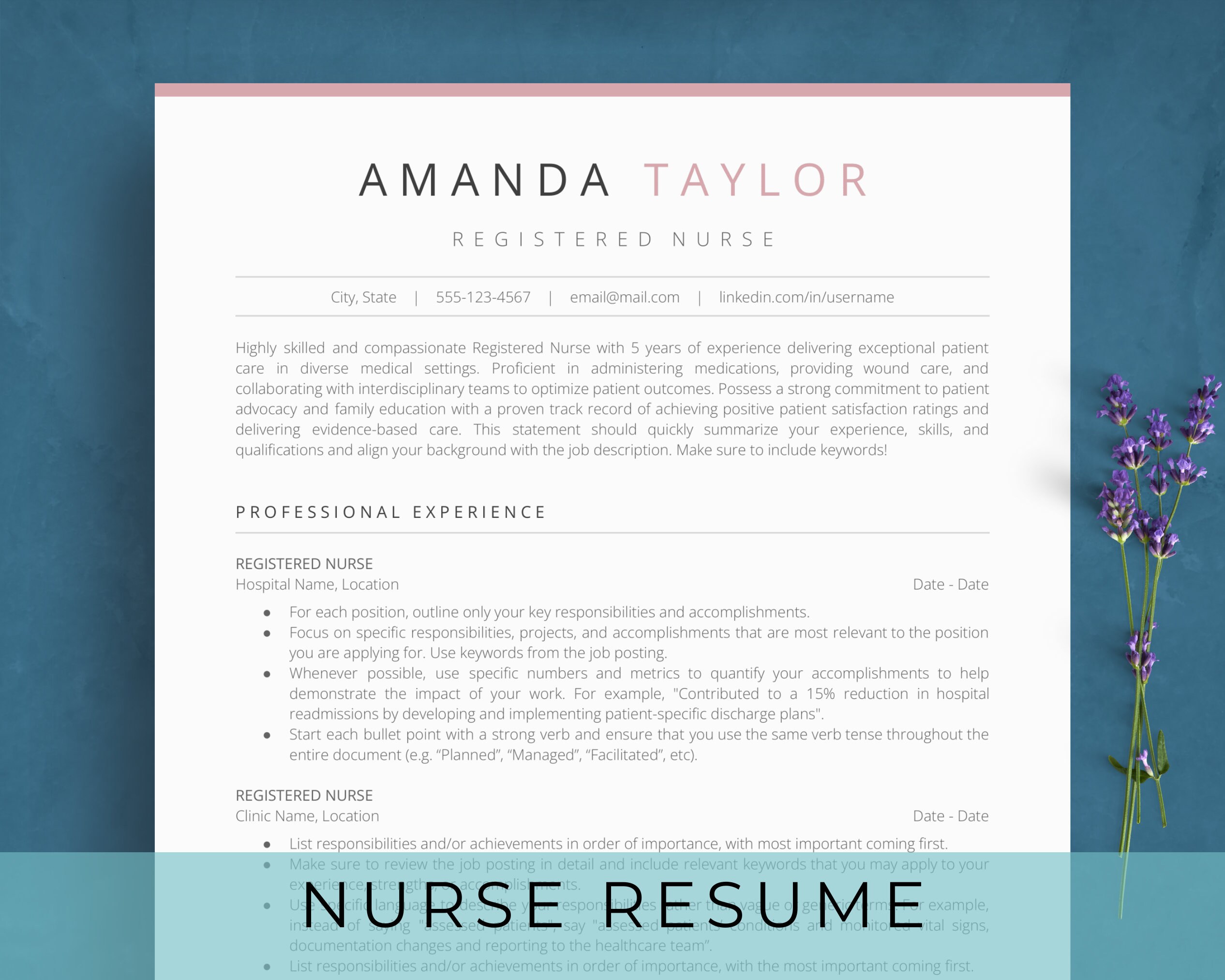 Nursing Resume Template Google Docs | Pink CV for Professional Nurse ...