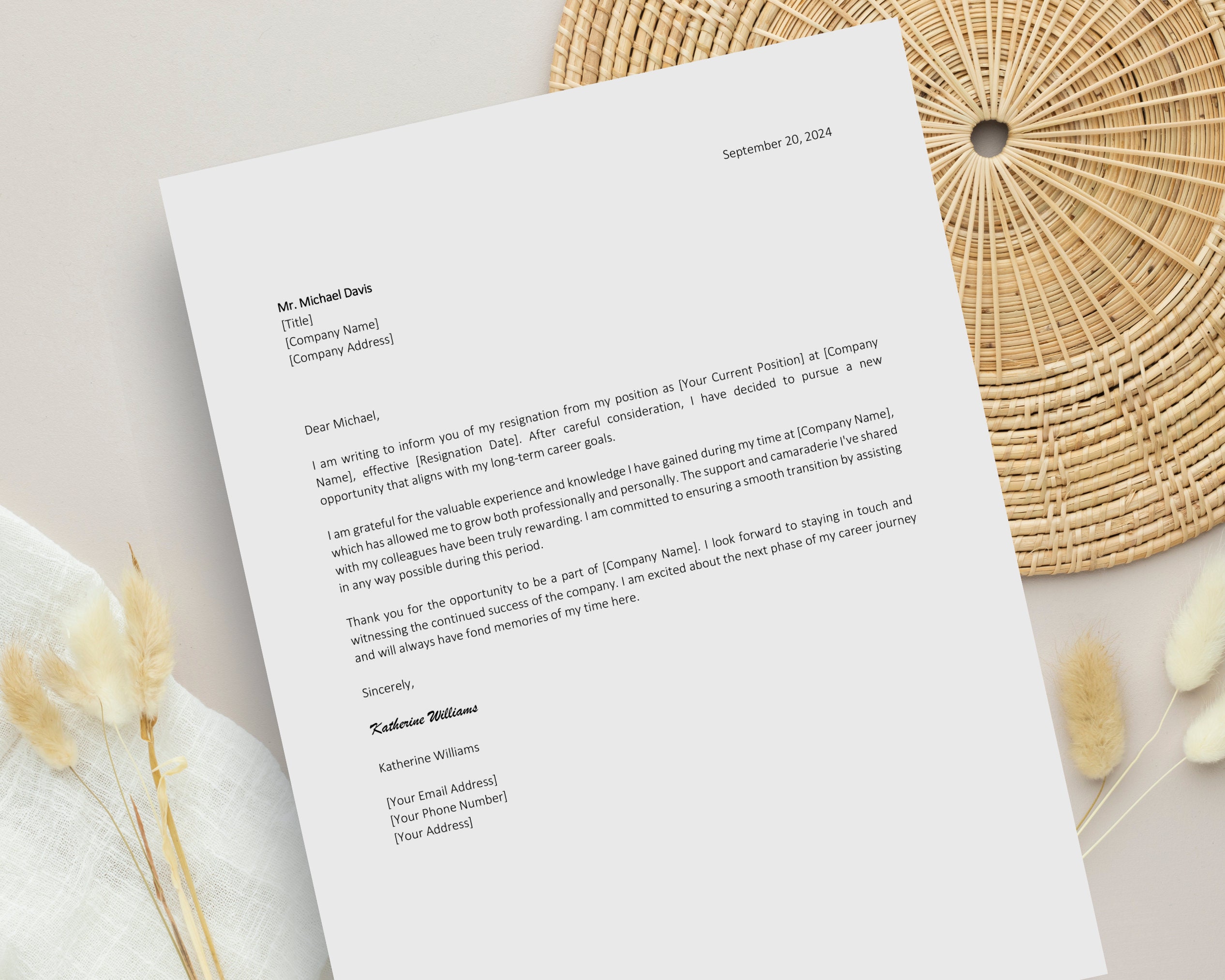 Resignation Letter Template for Word & Google Docs Professional 2 Weeks ...