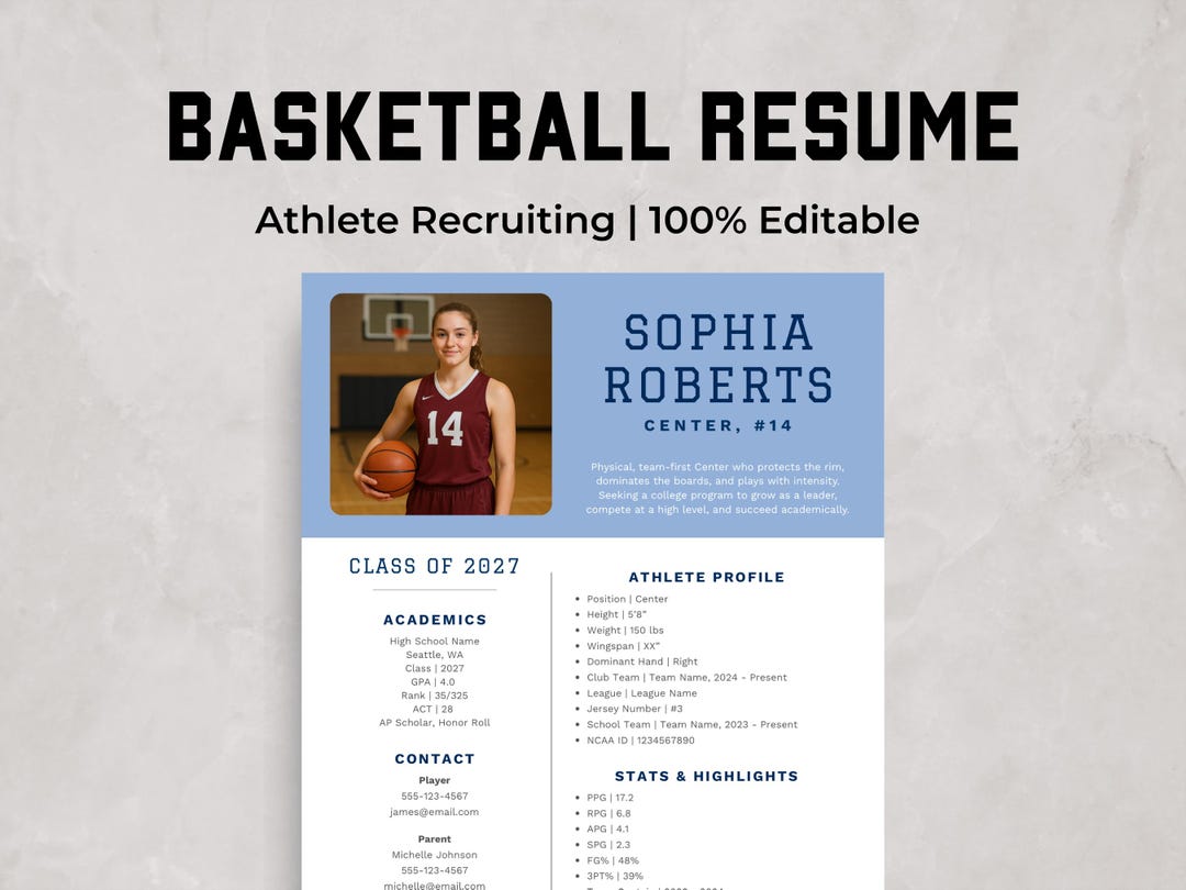 Basketball Resume Template for College Recruiting | Student Athlete ...