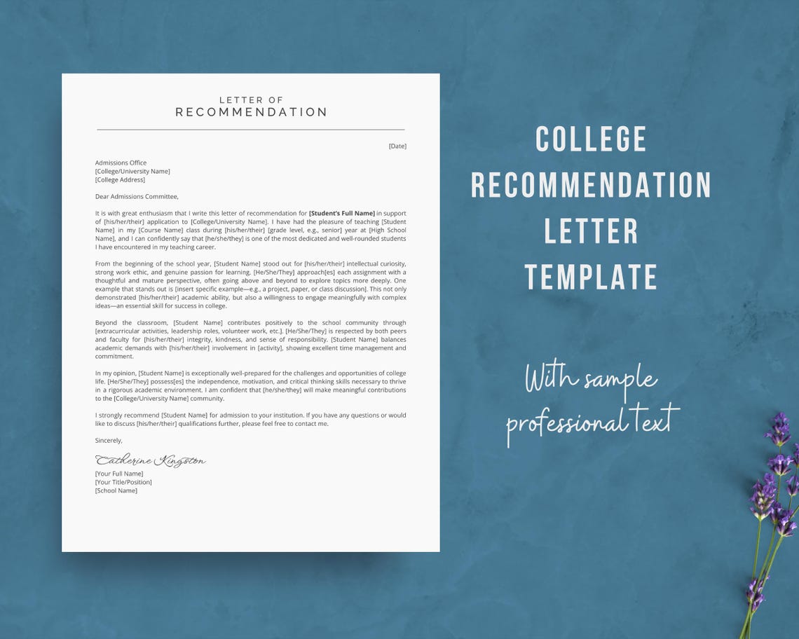 College Admission Recommendation Letter Template | High School Student ...