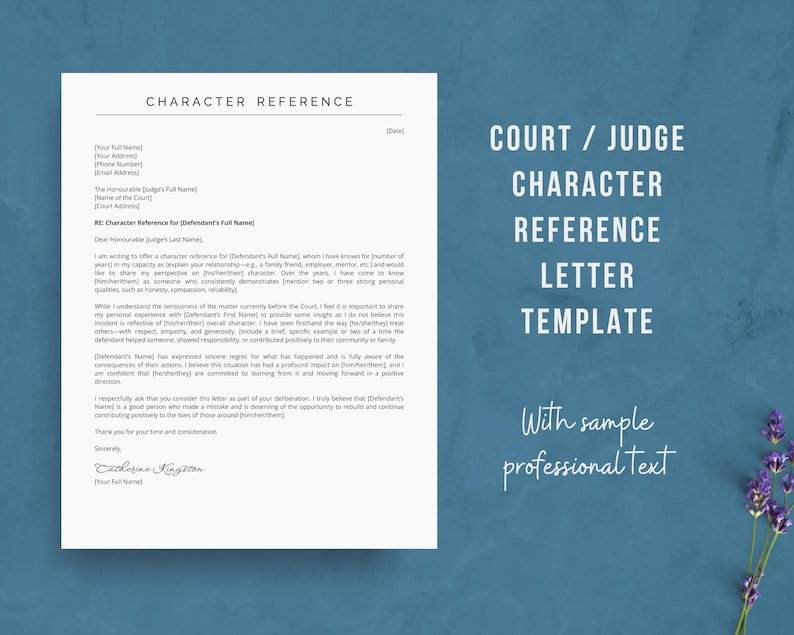 Court Character Reference Letter Template | Legal Recommendation Letter ...
