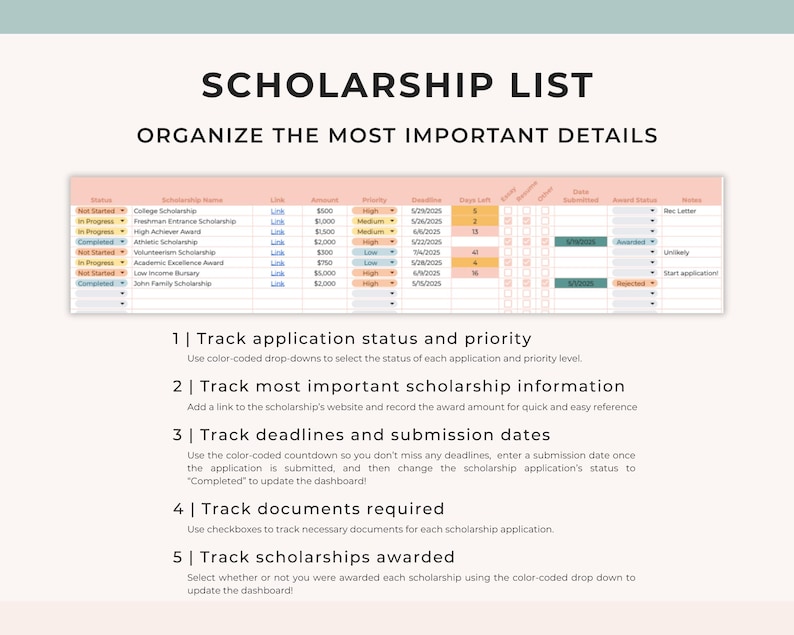 Scholarship Tracker Spreadsheet | Google Sheets | College Scholarship ...