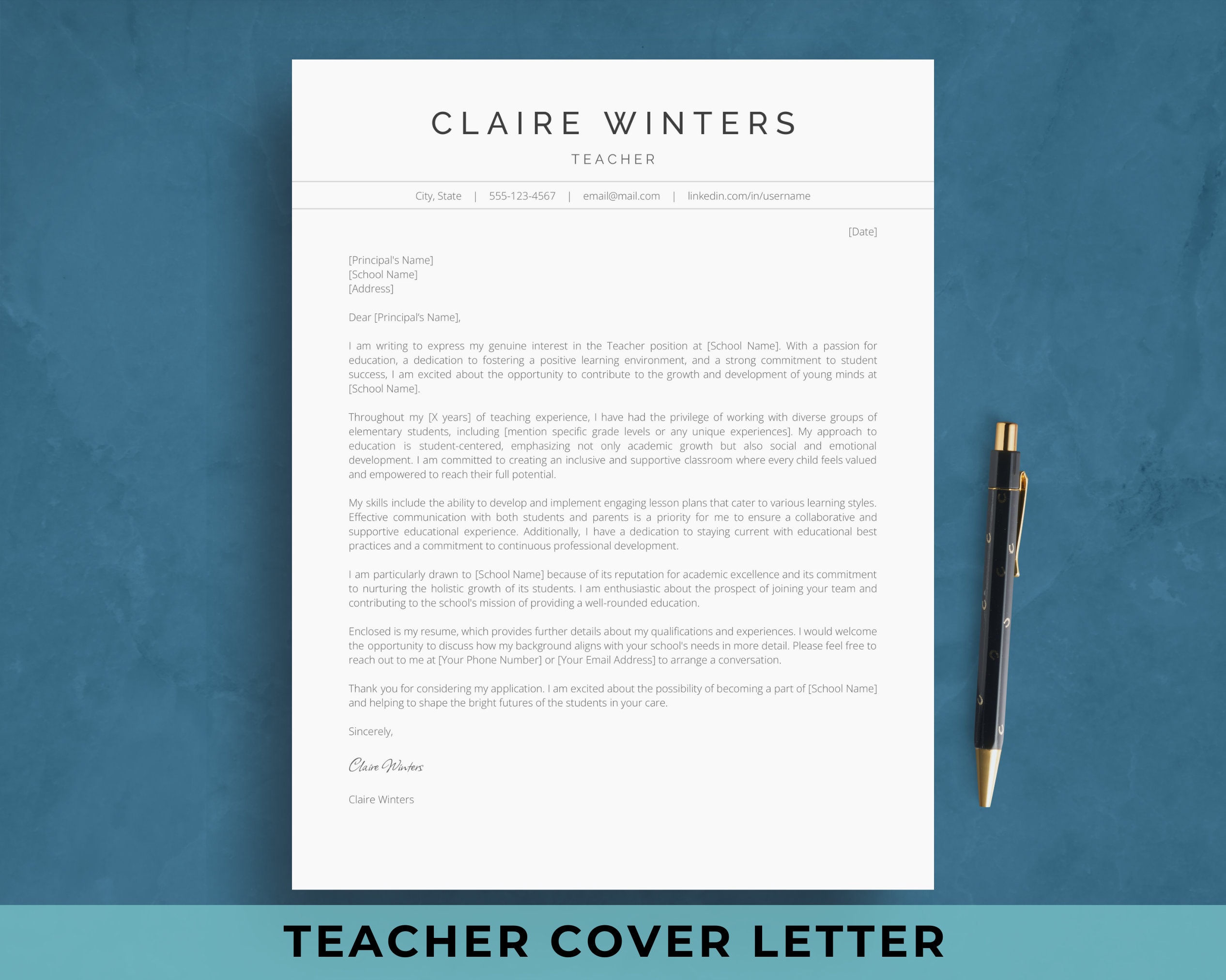 Teacher Cover Letter Template | Professional Teaching Sample Text ...