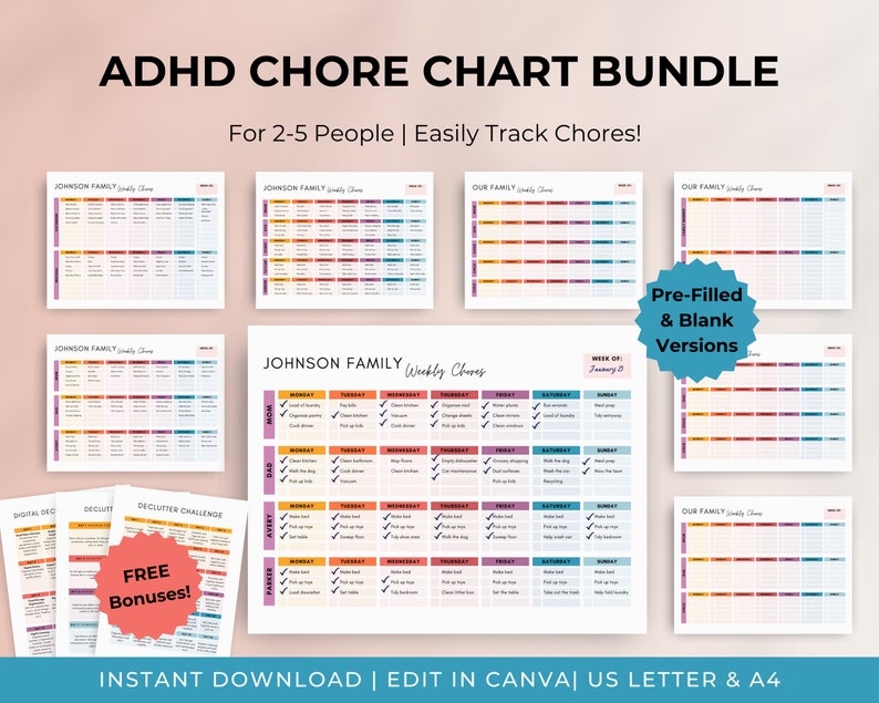 Editable ADHD Chore Chart Template | Adult Chore Chart | Family Chore ...