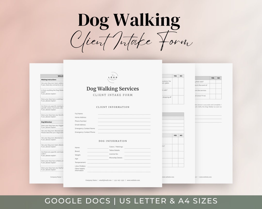 Dog Walking Services New Client Intake Form Template | Editable ...