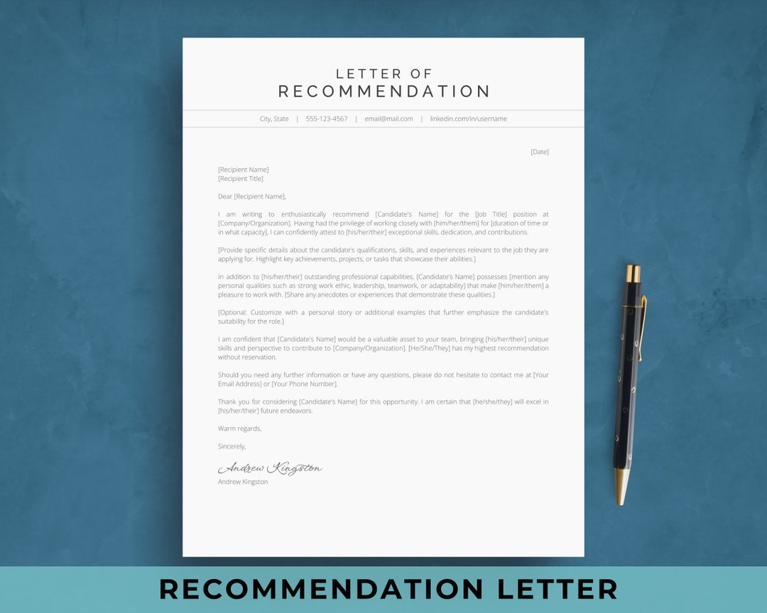 Professional Letter of Recommendation Template | Job Application ...