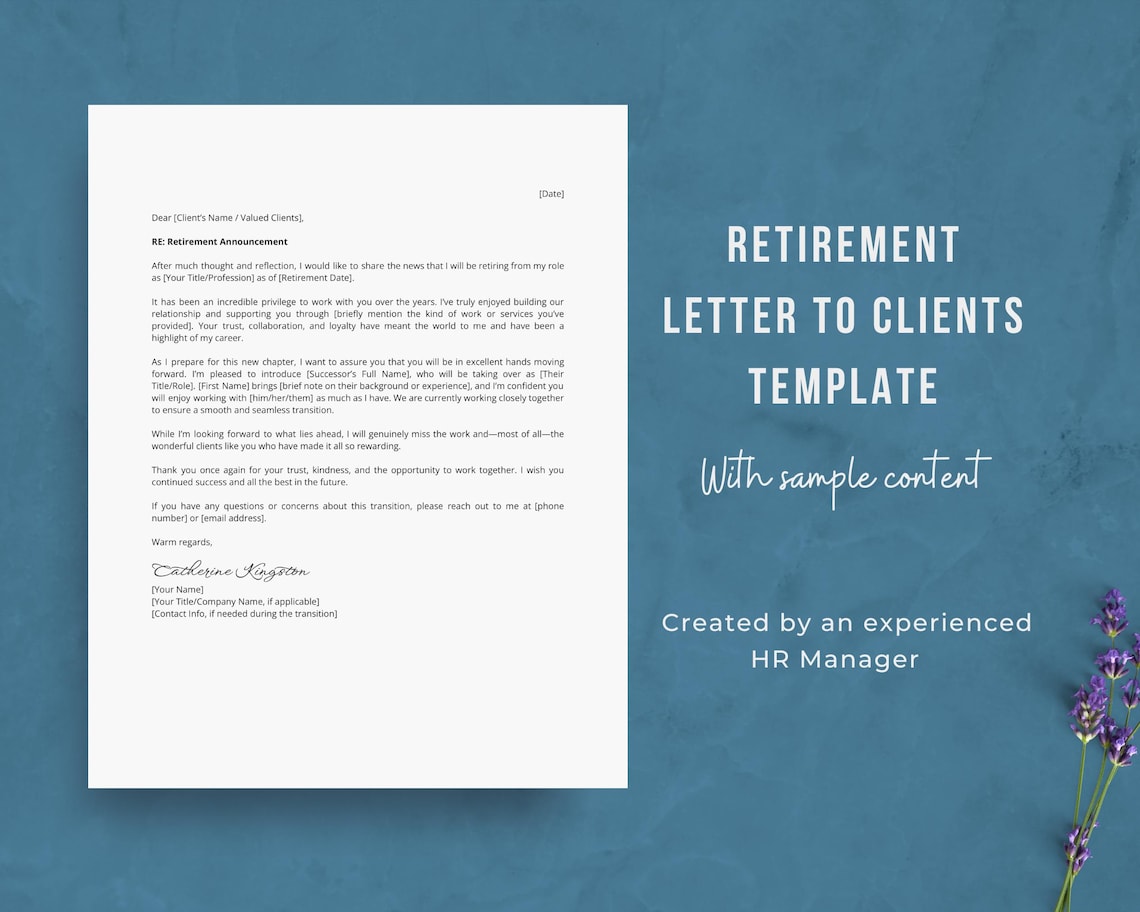 Retirement Letter to Clients Template | Editable Retirement Notice ...
