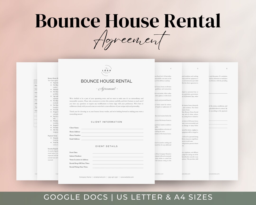 Bounce House Rental Agreement Template | Editable Inflatables Contract ...