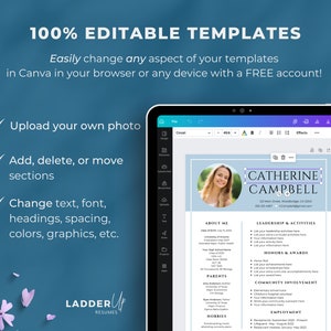 Sorority Resume Template With Photo, Editable Blue Rush Resume Template ...