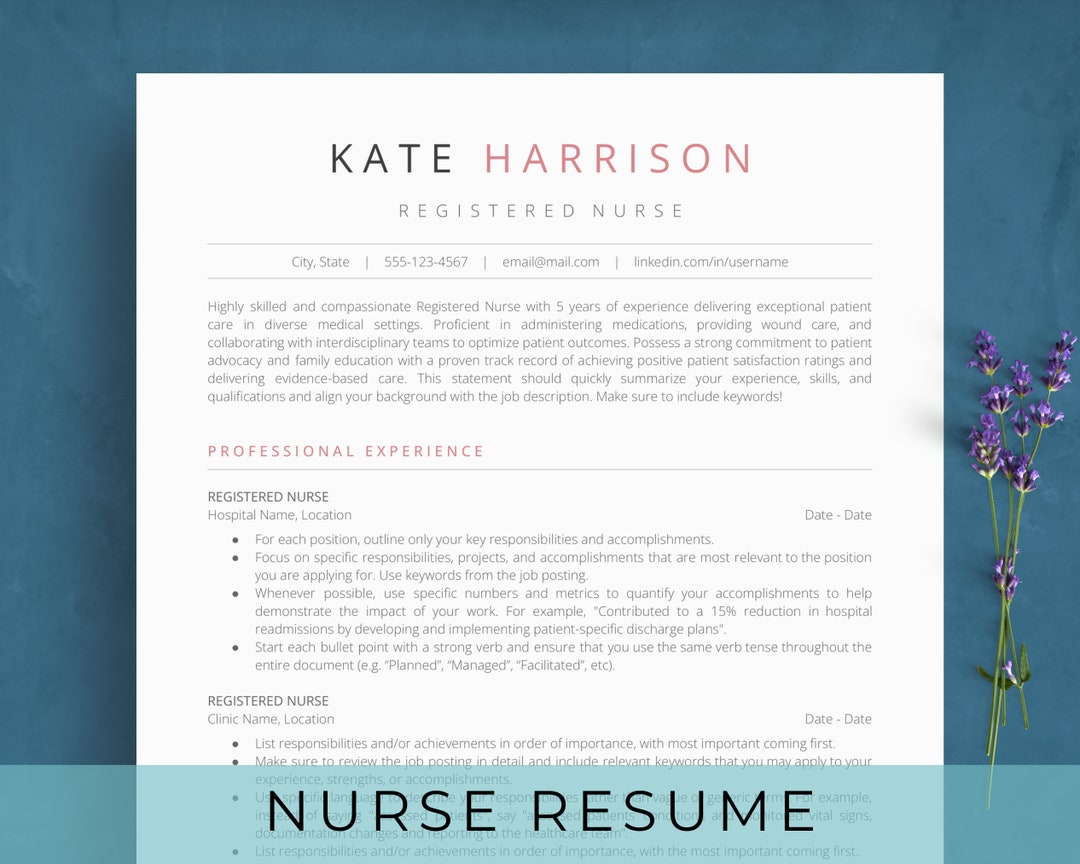 Nurse Resume Template for Google Docs | Nursing Cover Letter | Simple ...