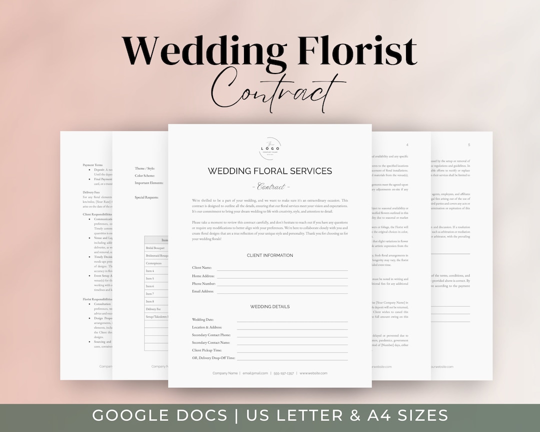 Wedding Florist Contract Template | Event Decor Floral Services ...