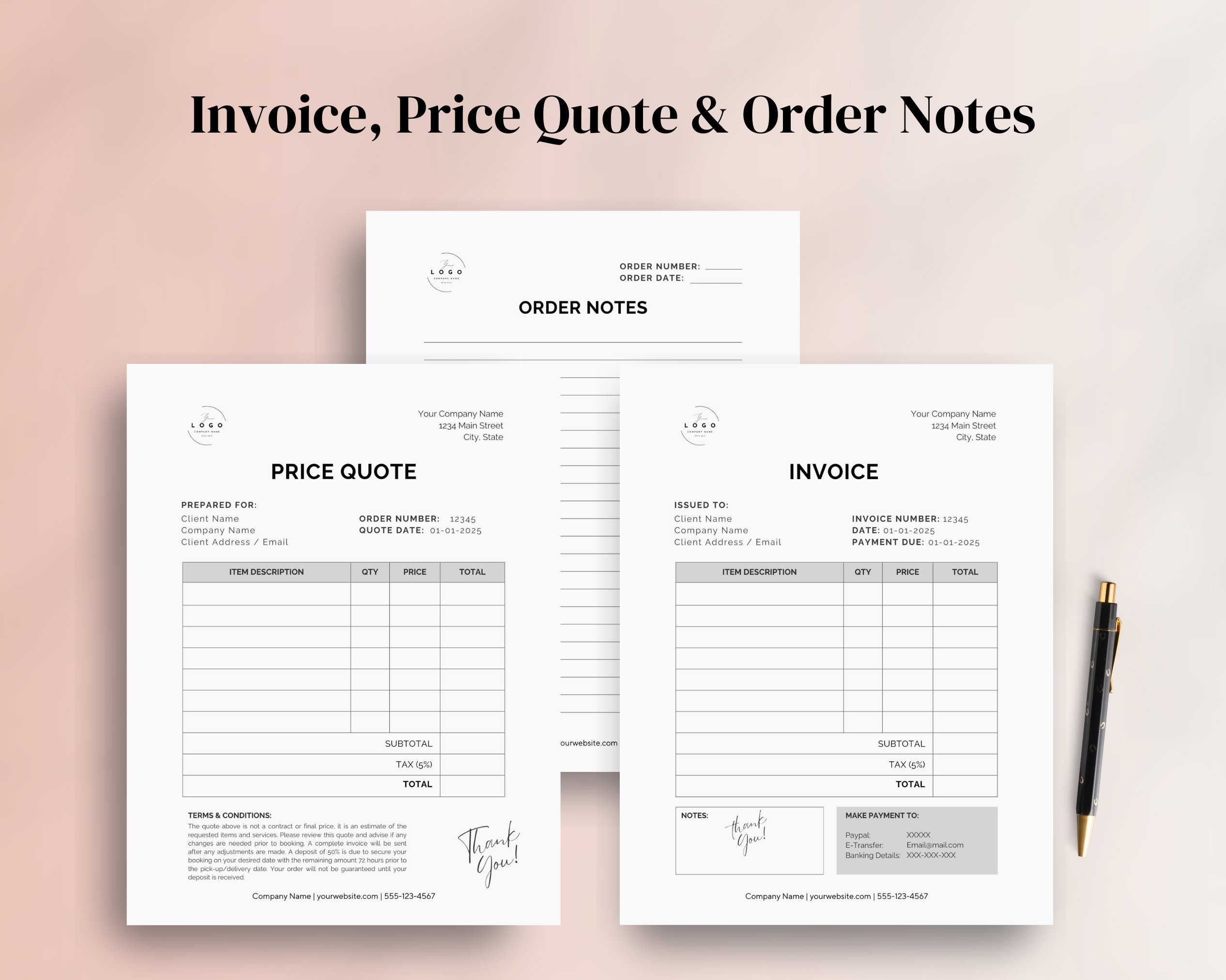 Order Form, Invoice & Quote Template | Editable Small Business Order ...