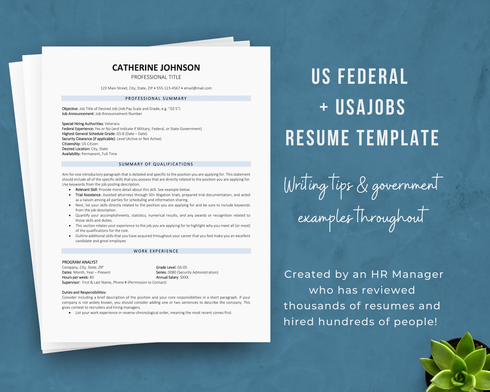 US Federal Resume Template for Word & Google Docs | USAJOBS Application ...
