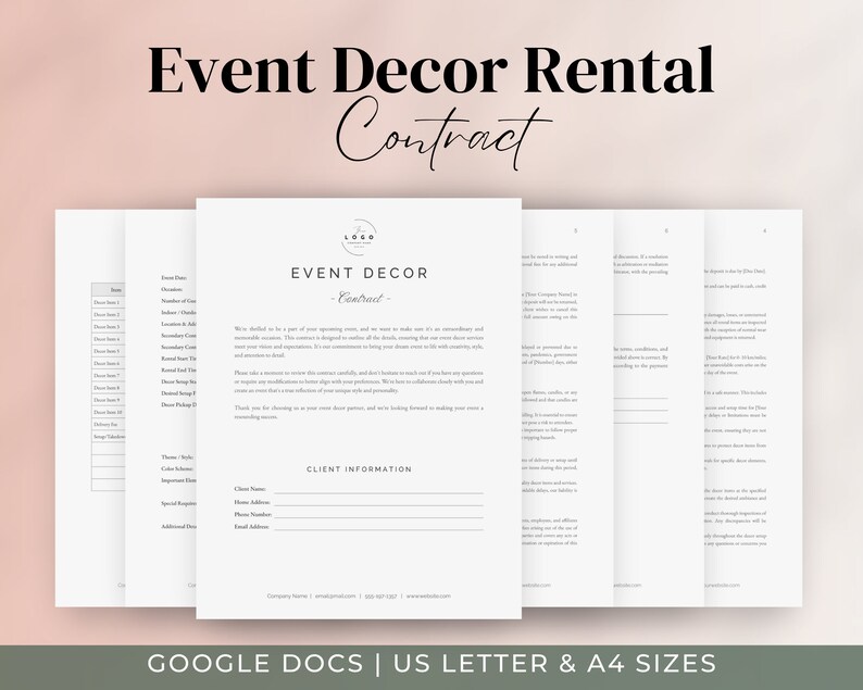 Event Decor Contract Template | Party Decorating Rental Service ...