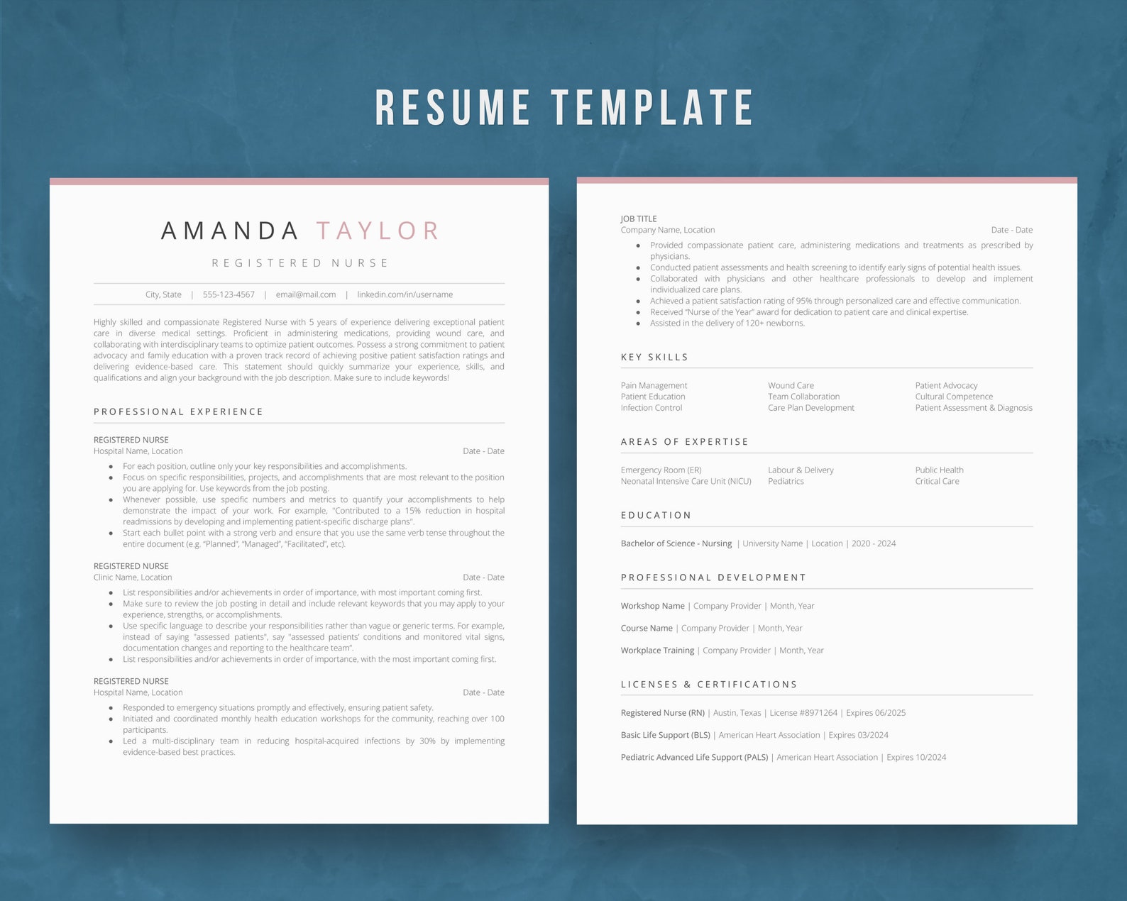 Nursing Resume Template Google Docs | Pink CV for Professional Nurse ...
