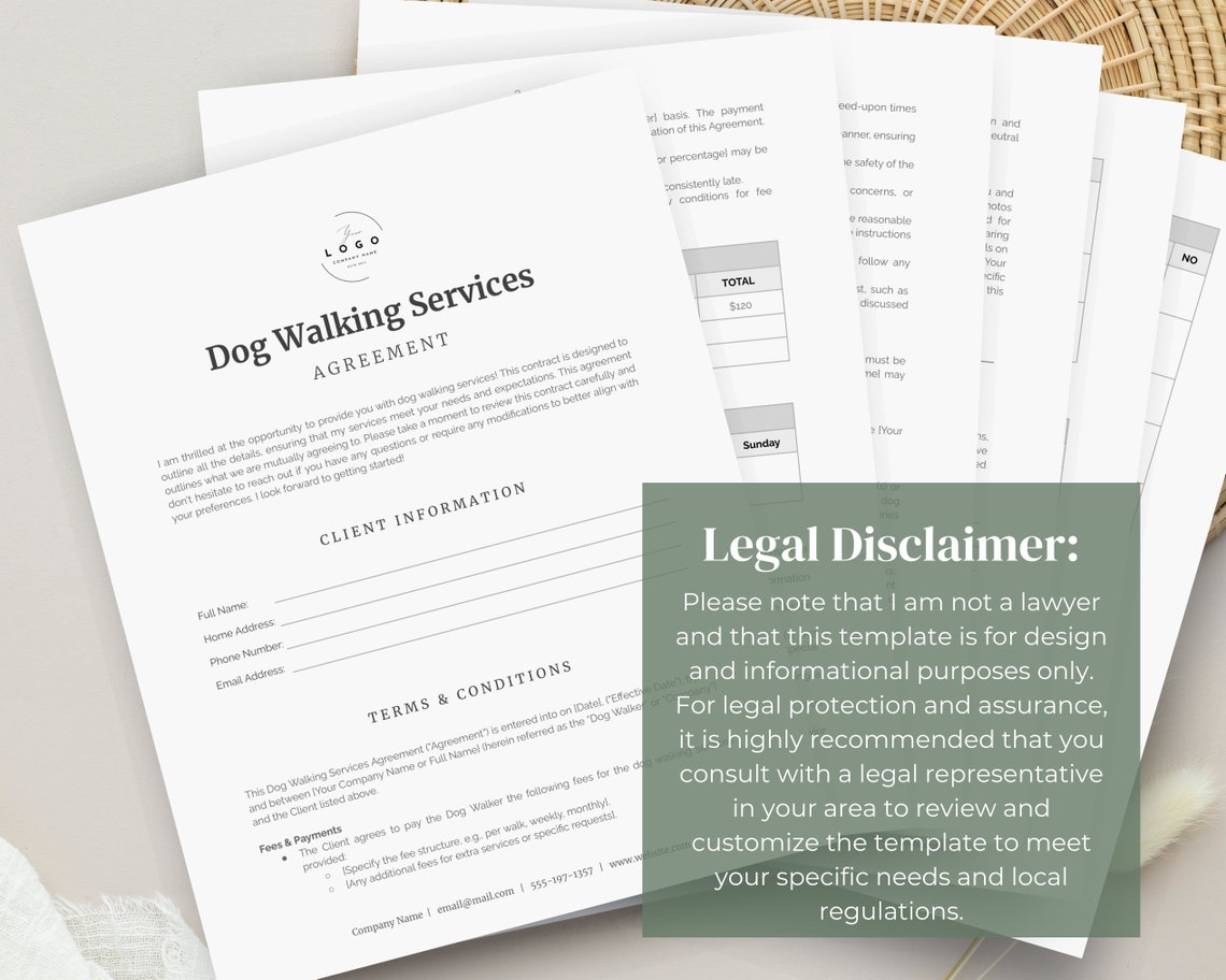 Dog Walking Contract Template & New Client Intake Form | Editable ...