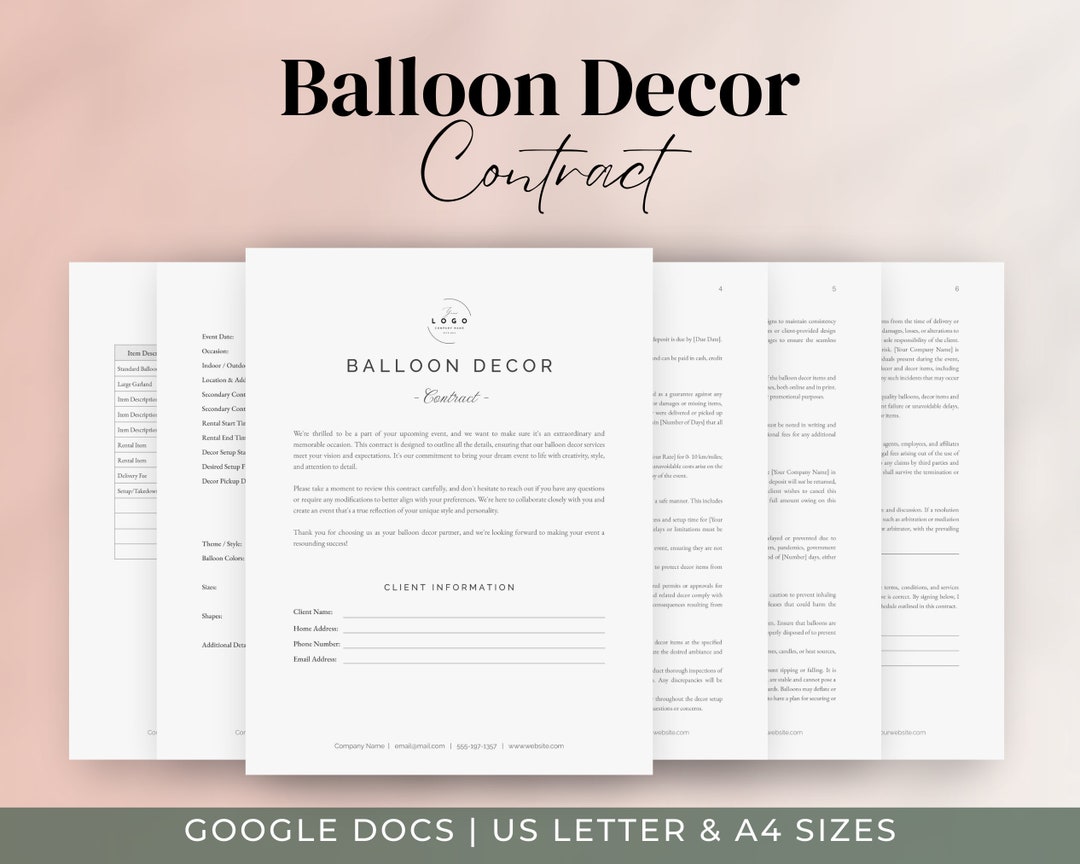 Balloon Contract Template | Event Decor Rental Agreement | Google Docs ...