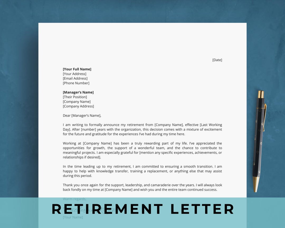 Retirement Letter Template | Letter of Retirement | Professional ...