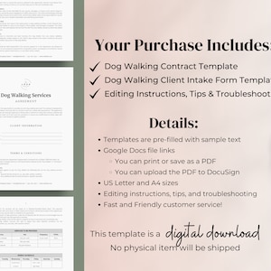 Dog Walking Contract Template & New Client Intake Form | Editable ...
