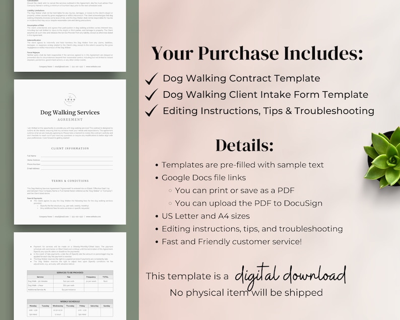 Dog Walking Contract Template & New Client Intake Form | Editable ...