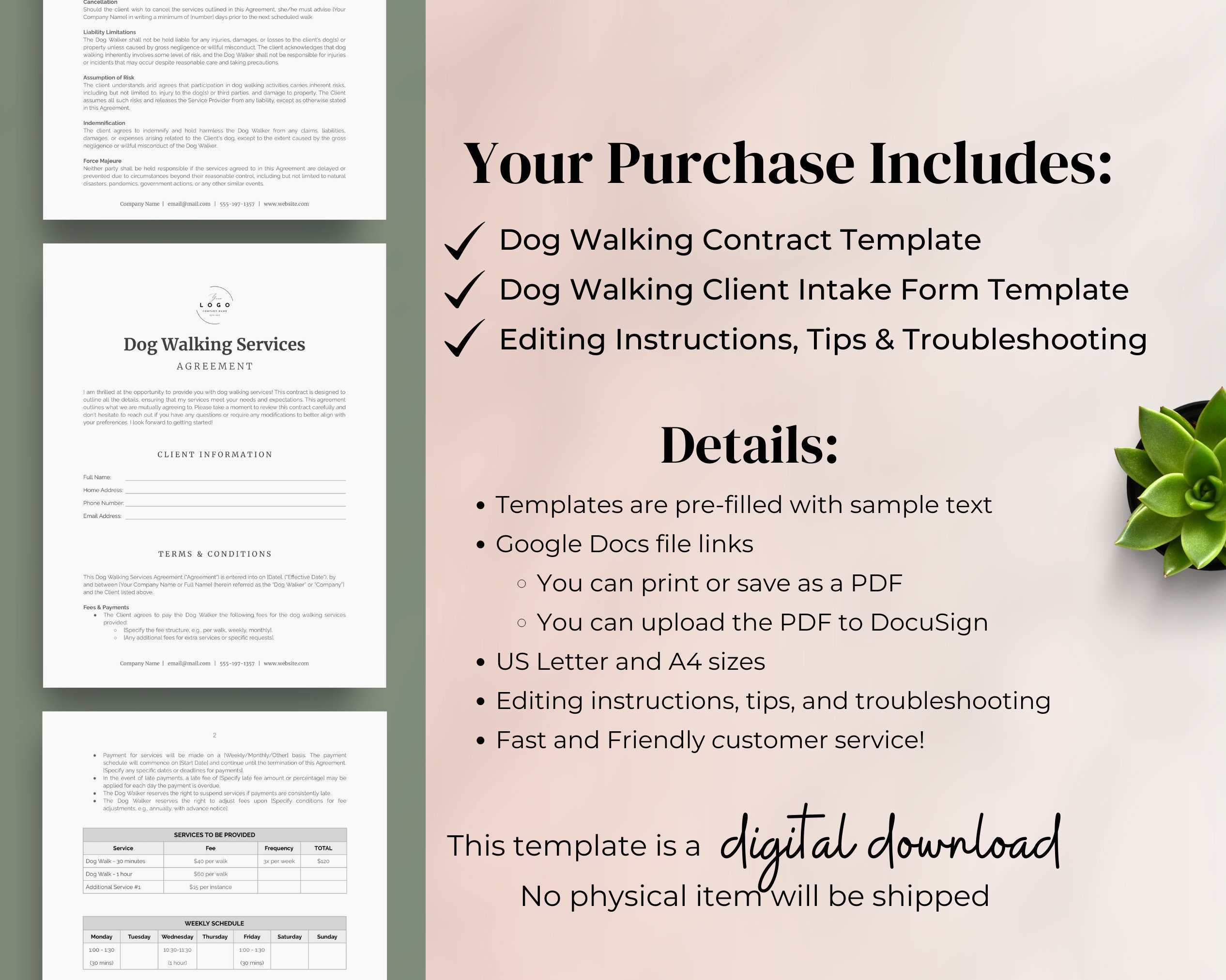 Dog Walking Contract Template & New Client Intake Form | Editable ...
