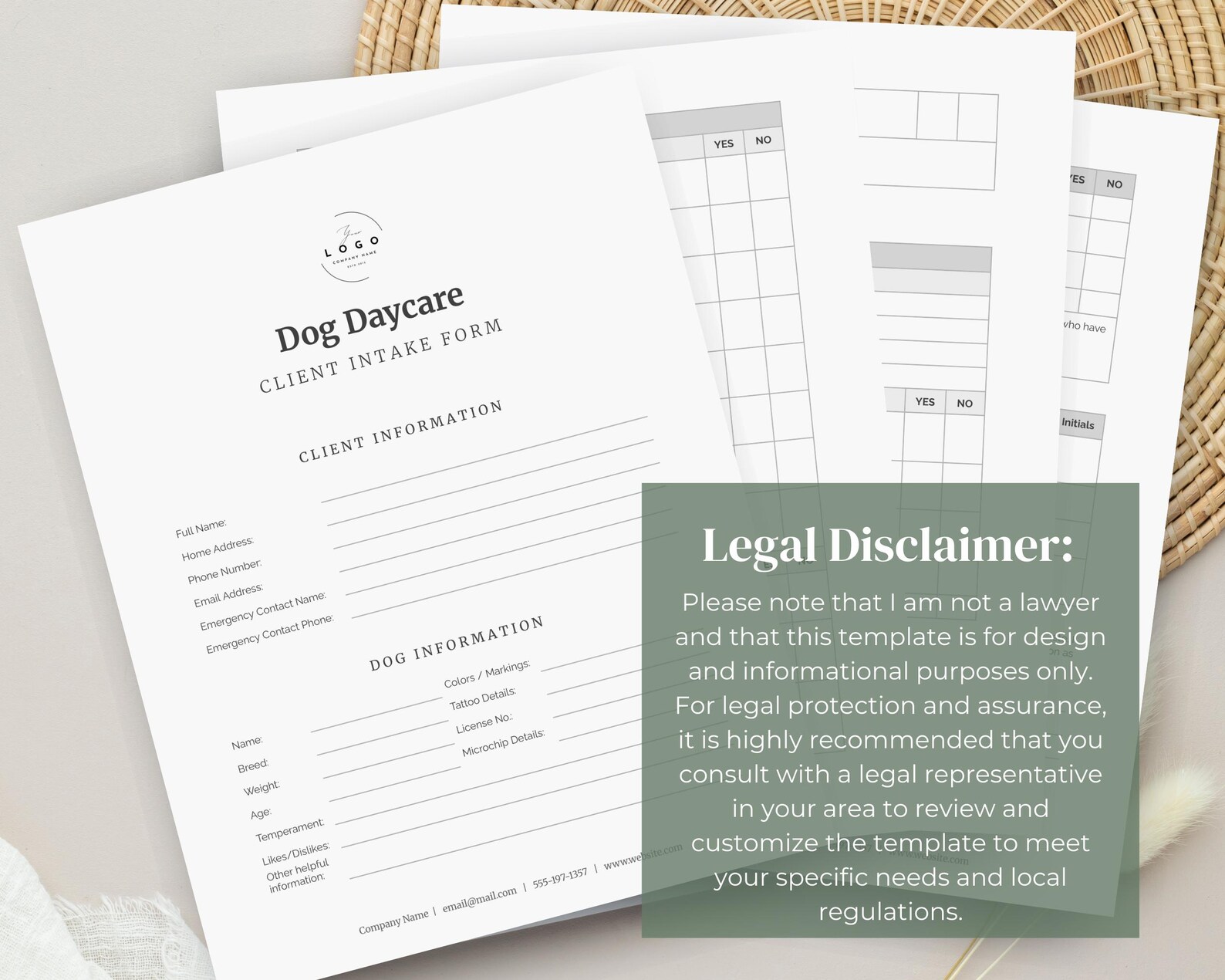 Dog Daycare New Client Intake Form Template | Editable Doggy Day Care ...
