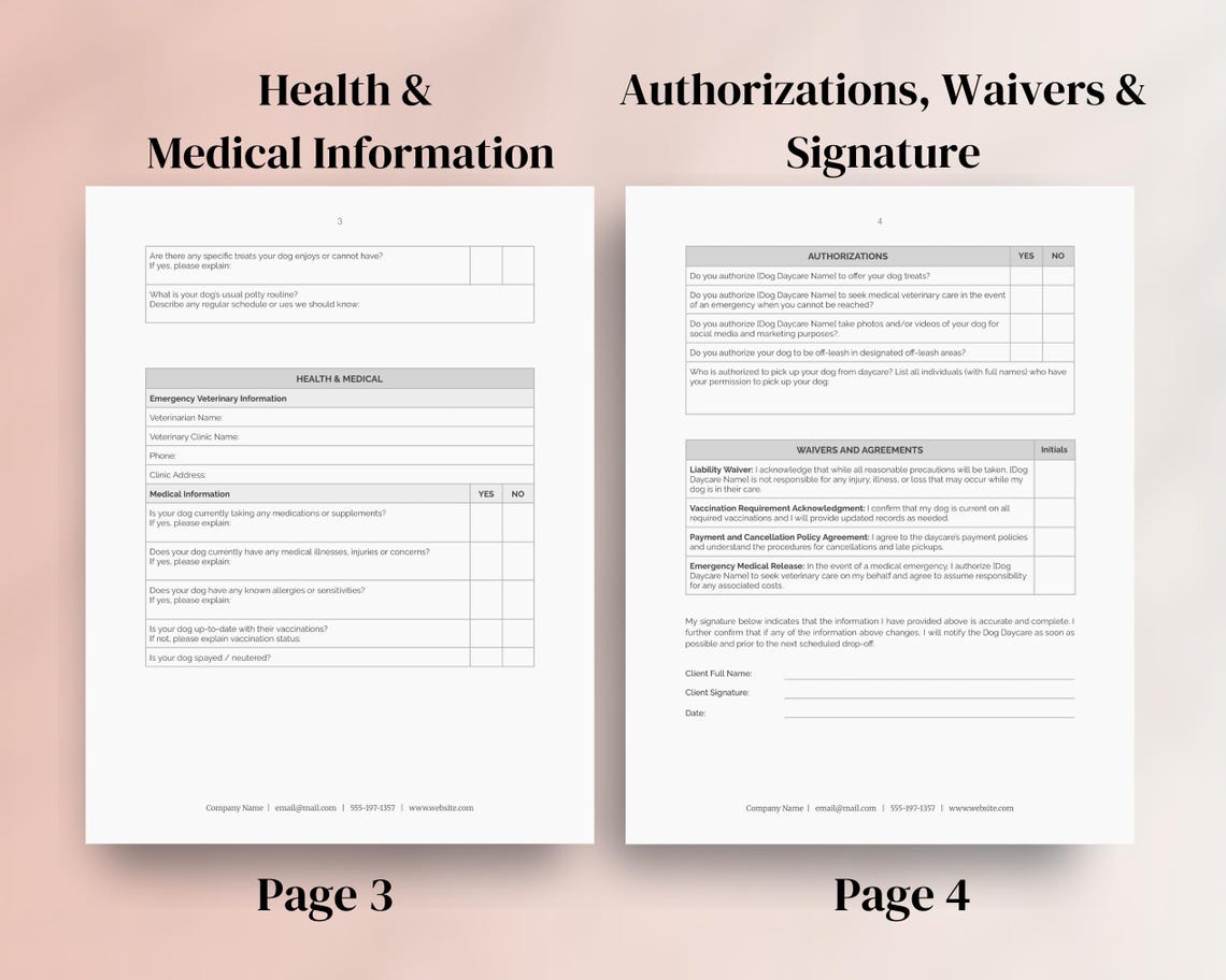 Dog Daycare New Client Intake Form Template | Editable Doggy Day Care ...