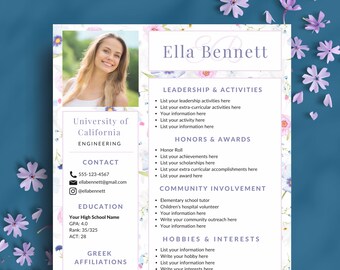 Sorority Resume Template With Photo, Editable Rush Resume Template ...