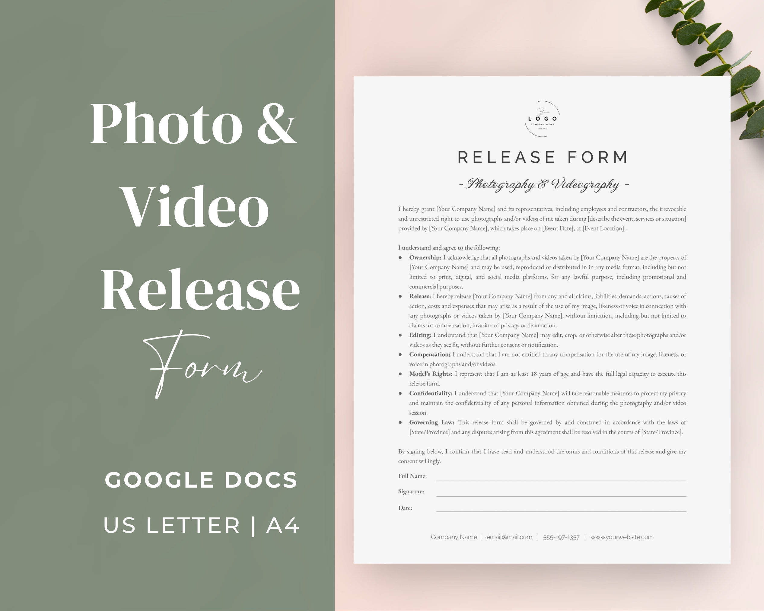 Photo and Video Release Form Template Simple Consent Form Google Docs ...