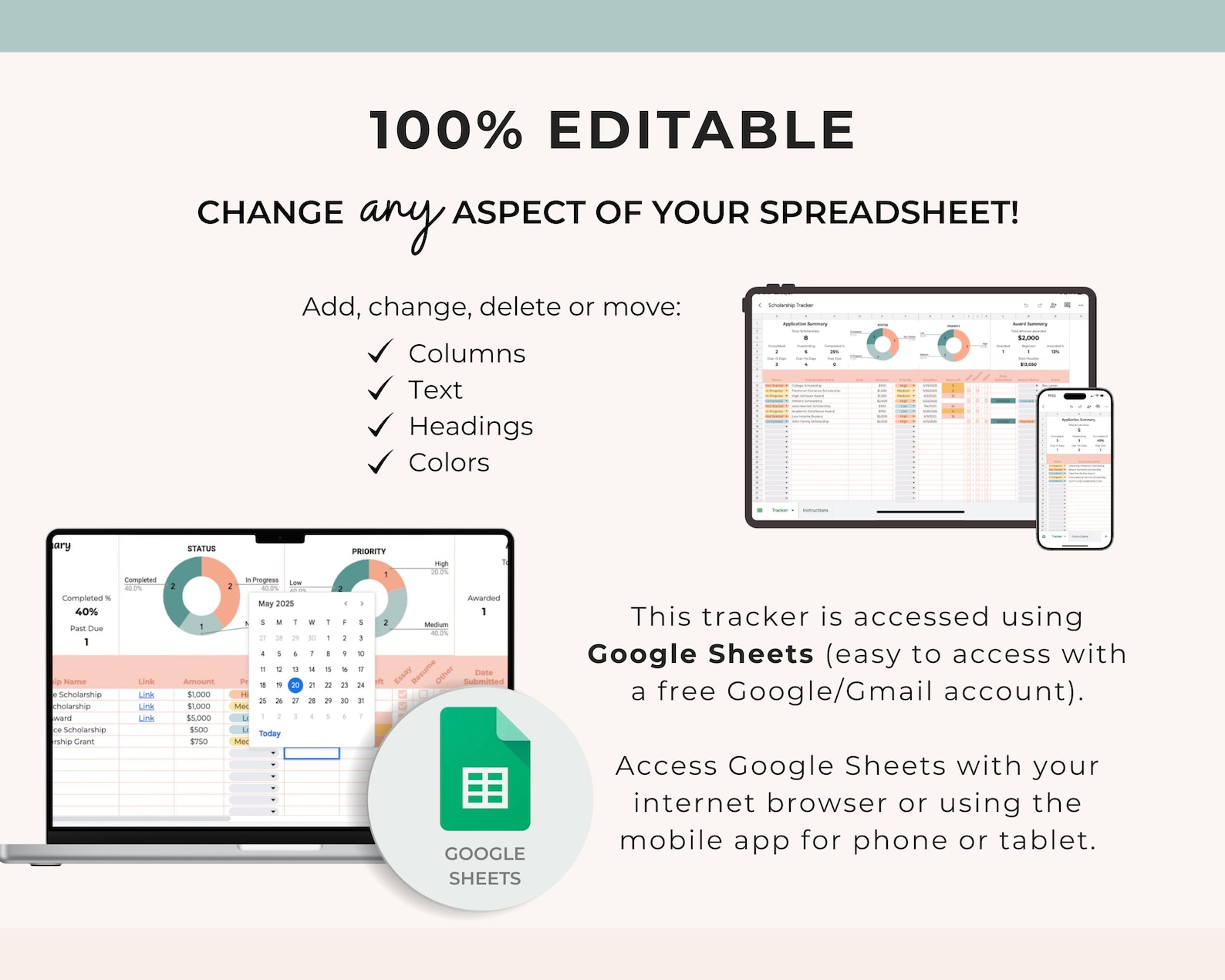 Scholarship Tracker Spreadsheet | Google Sheets | College Scholarship ...