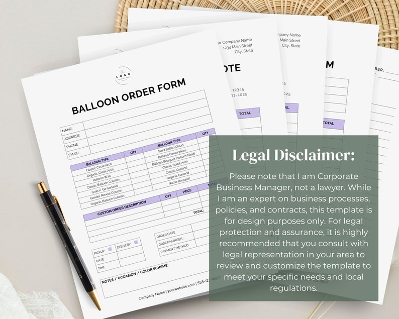 Balloon Order Form and Invoice Template | Editable Balloon Artist Forms ...