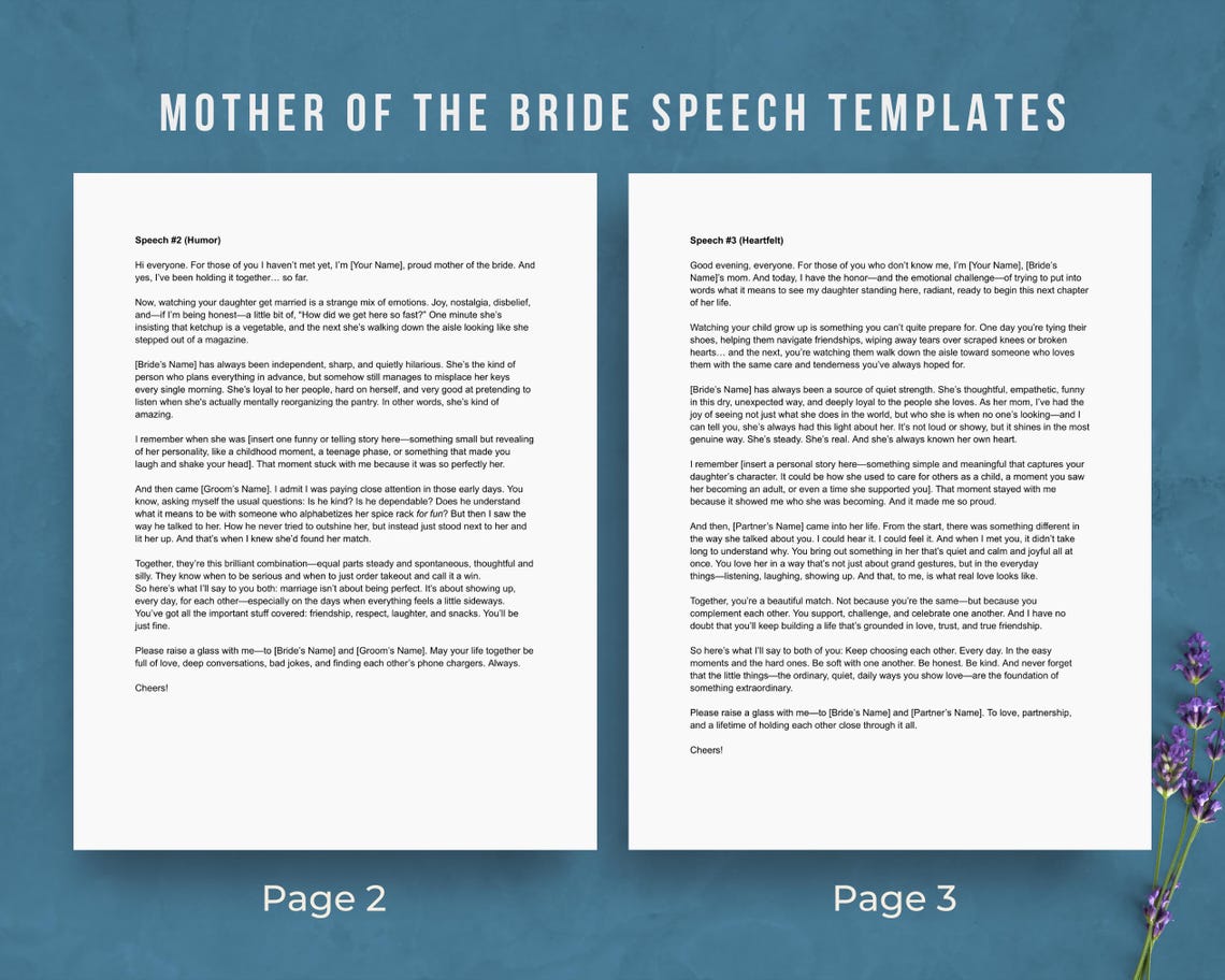 Mother of the Bride Speech Templates | 3 Editable Mom Wedding Speech ...