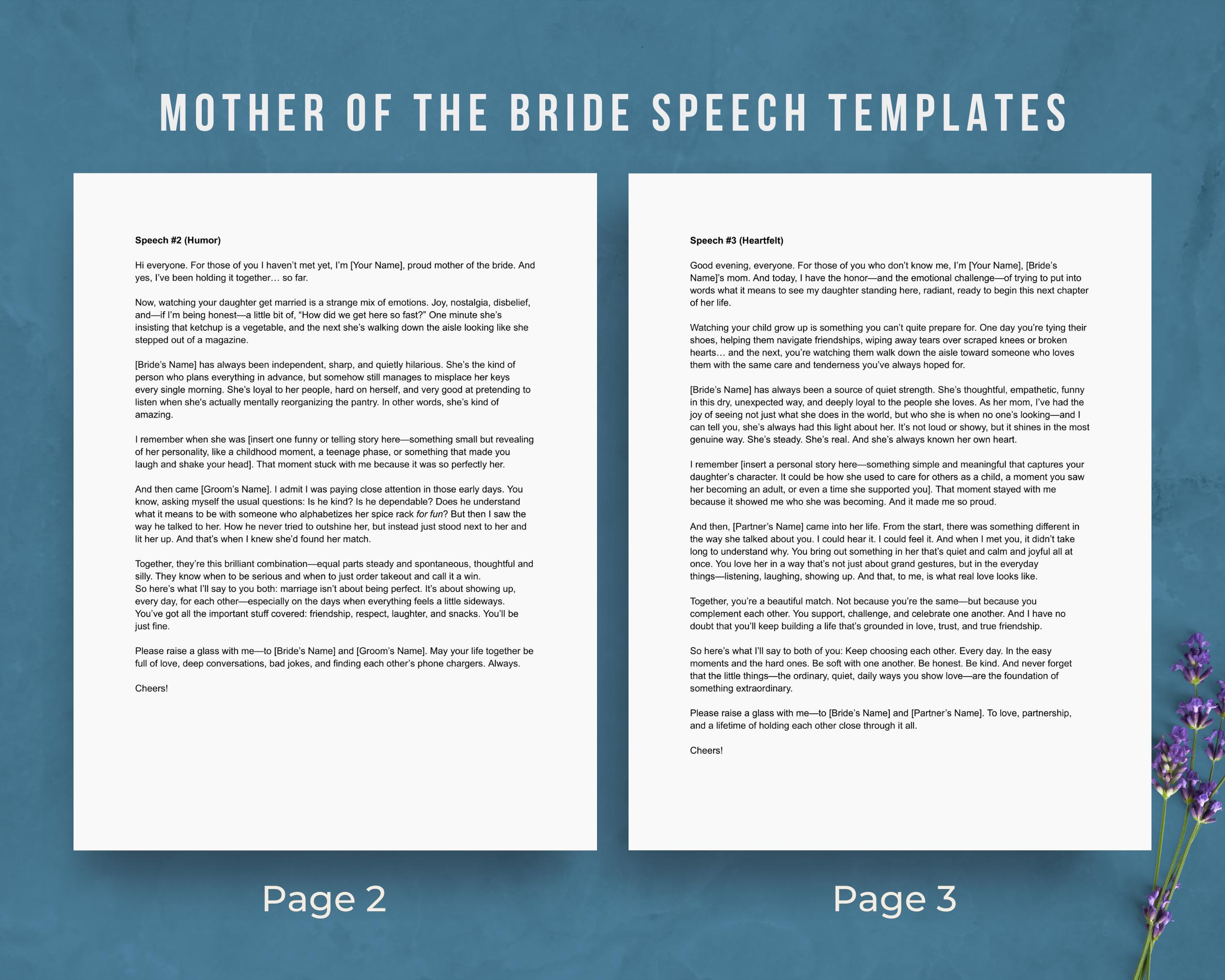Editable Mother of the Bride Speech Templates | 3 Mom Wedding Speech ...