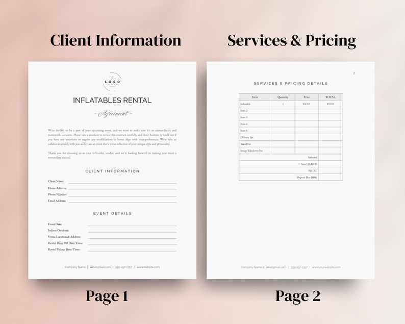 Inflatables Rental Agreement Template | Editable Bounce House Contract ...