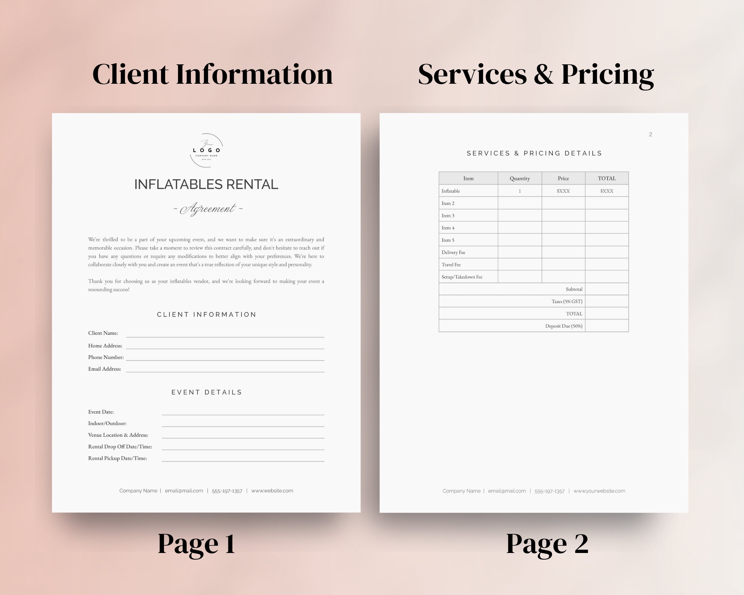 Inflatables Rental Agreement Template | Editable Bounce House Contract ...