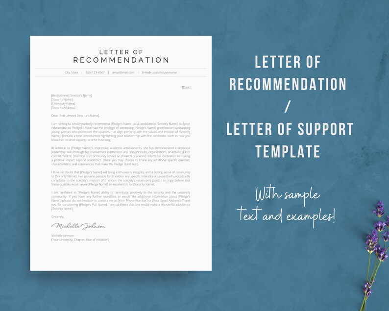 Sorority Letter of Support (LOS) Template for Sorority Recruitment ...