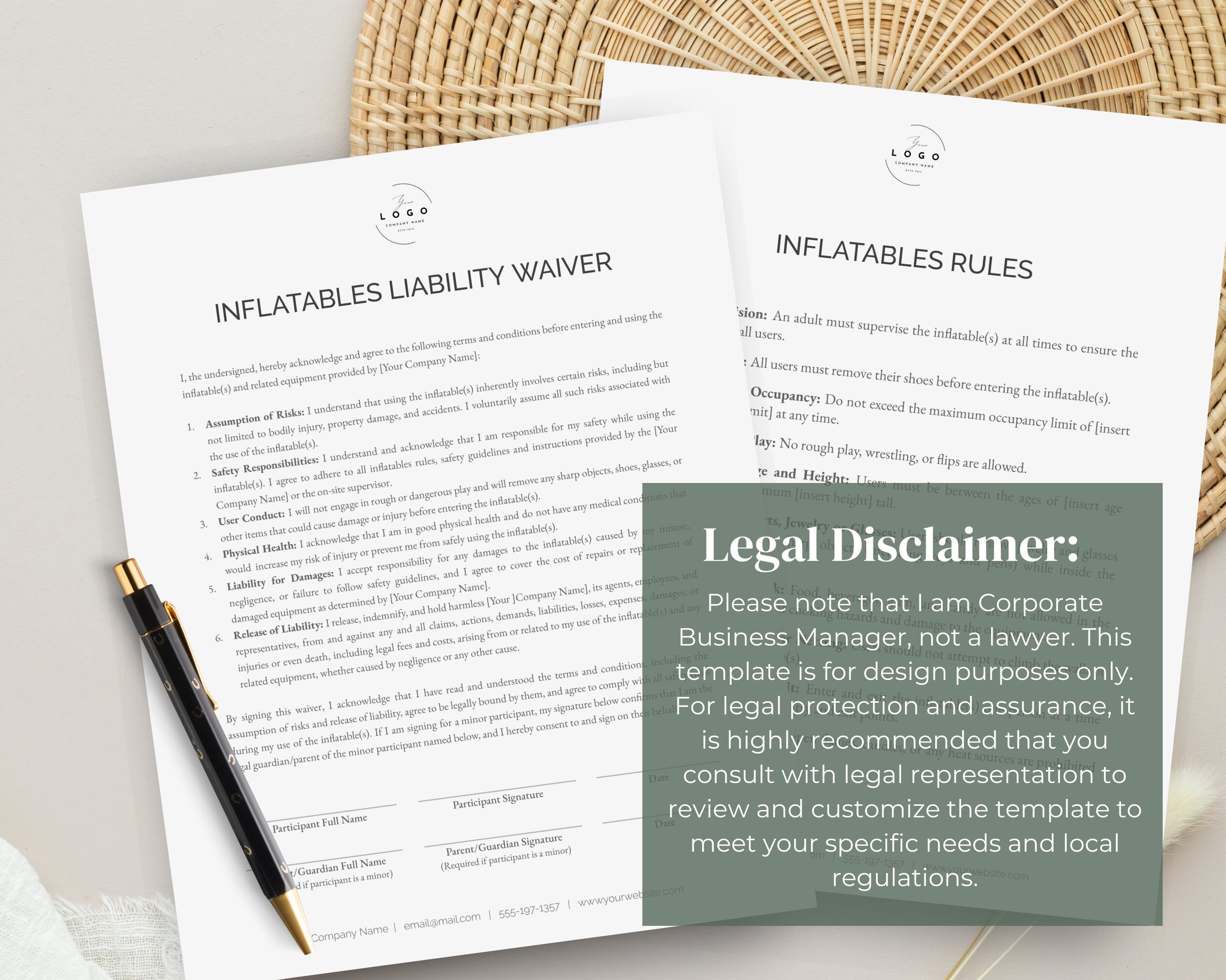 Inflatables Liability Waiver Form Template | Editable, Printable Bounce ...