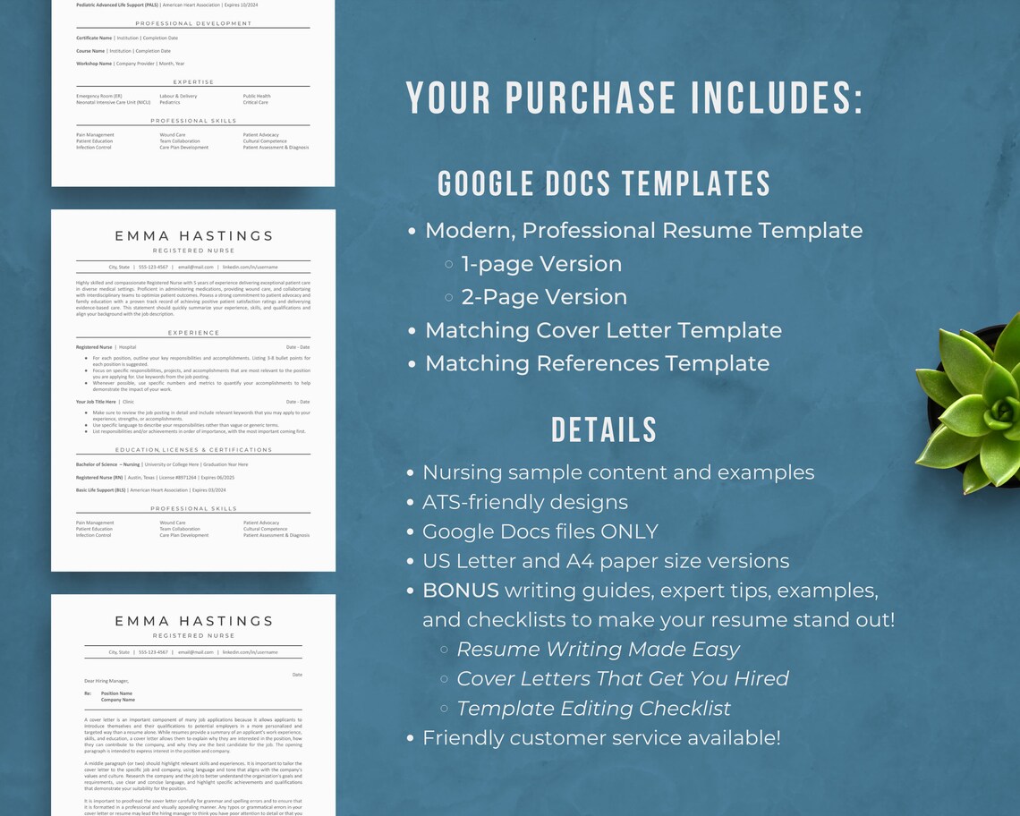 Google Docs Nurse ATS Friendly Resume Template | Nursing Resume & Cover ...