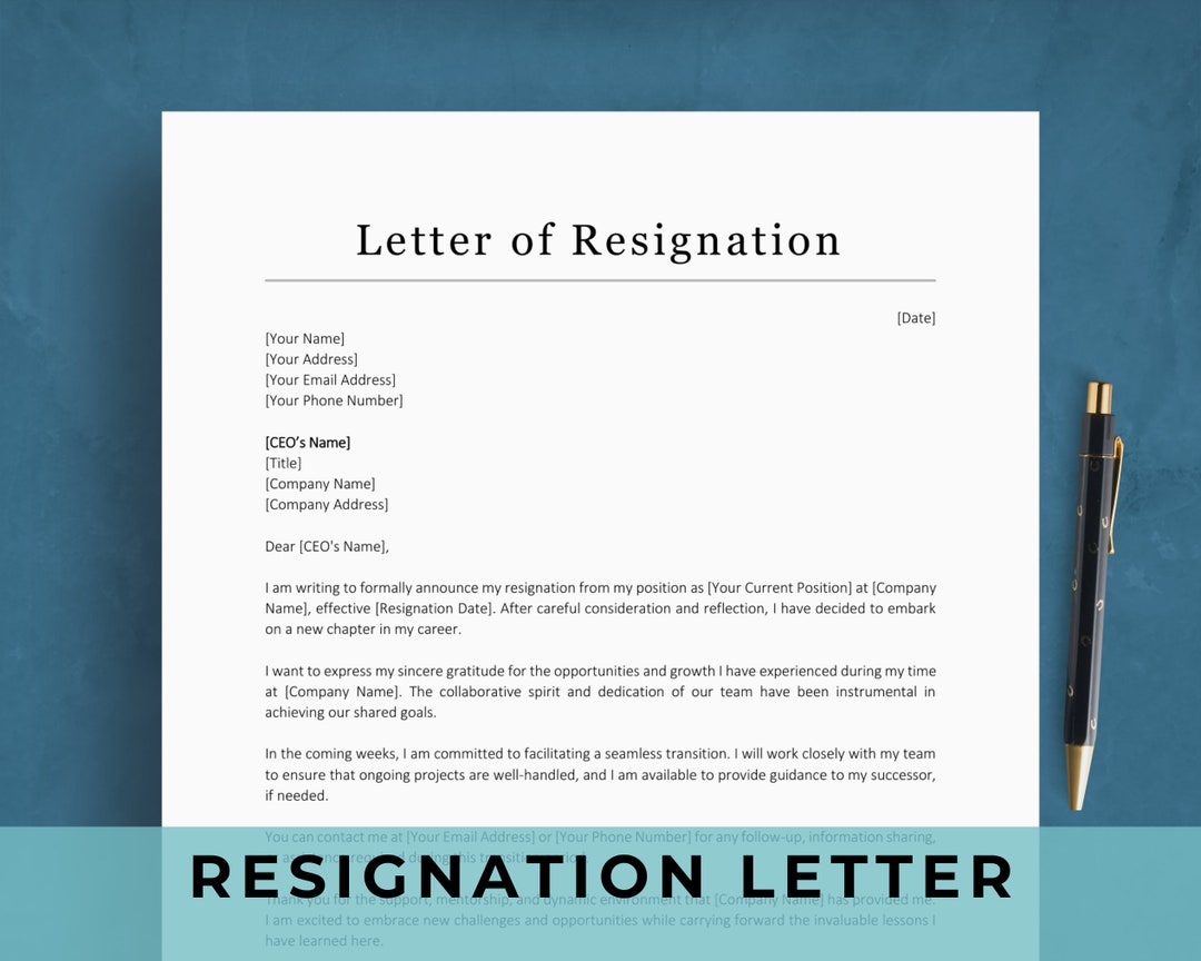 Executive Resignation Letter Template for Word & Google Docs - Etsy UK