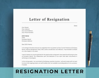 Immediate Resignation Letter Template Resignation (Instant Download) - Etsy