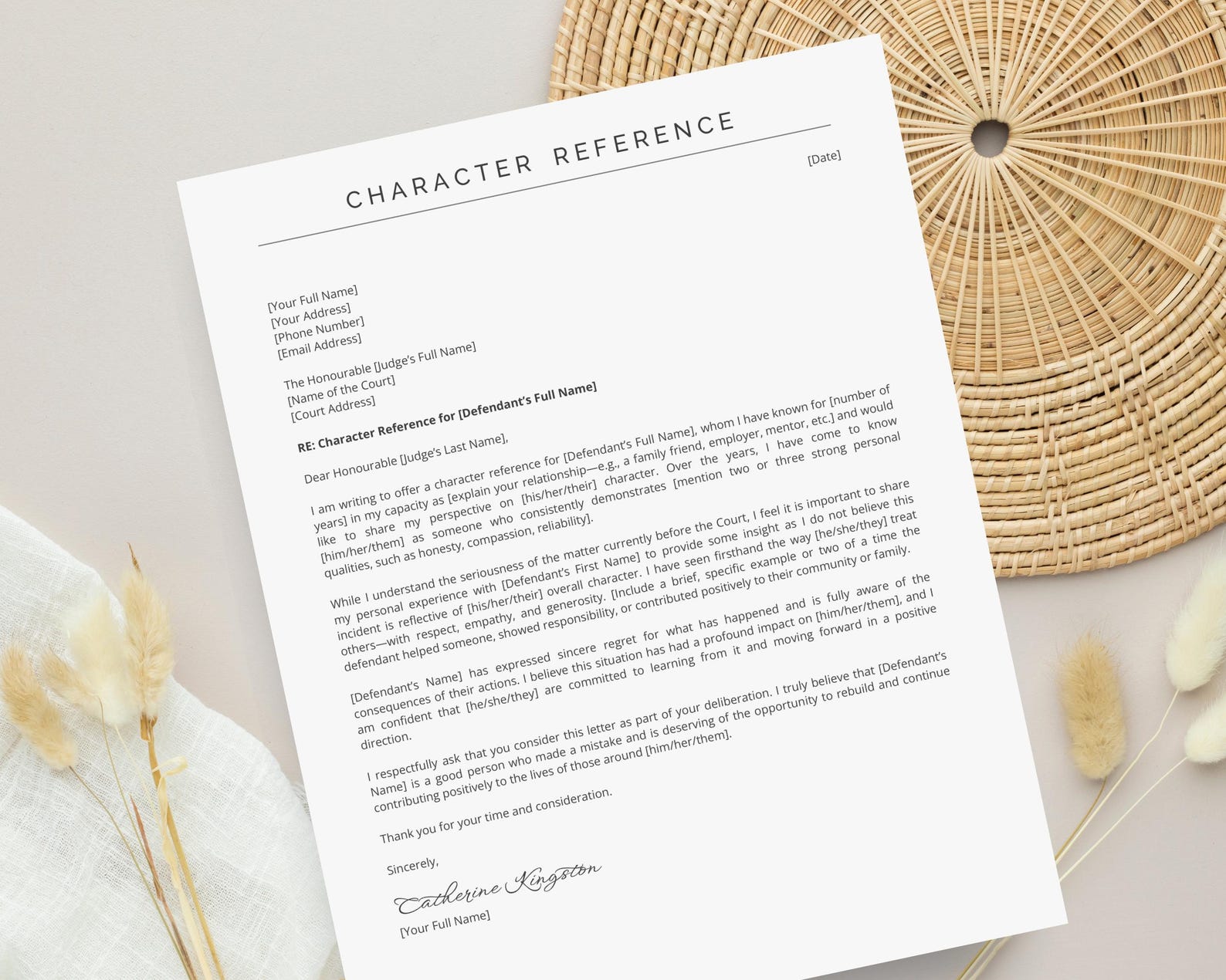 Court Character Reference Letter Template | Legal Recommendation Letter ...