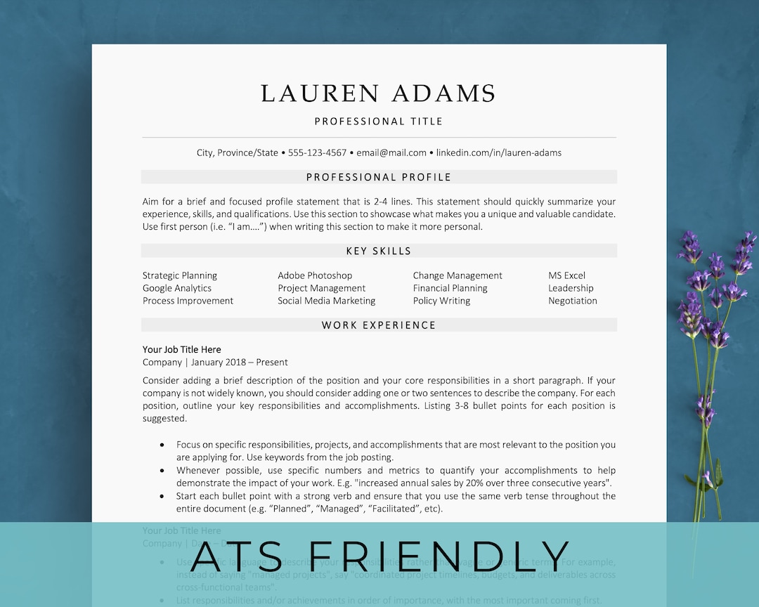 Modern ATS Friendly Resume Template for Word, Professional CV Template ...